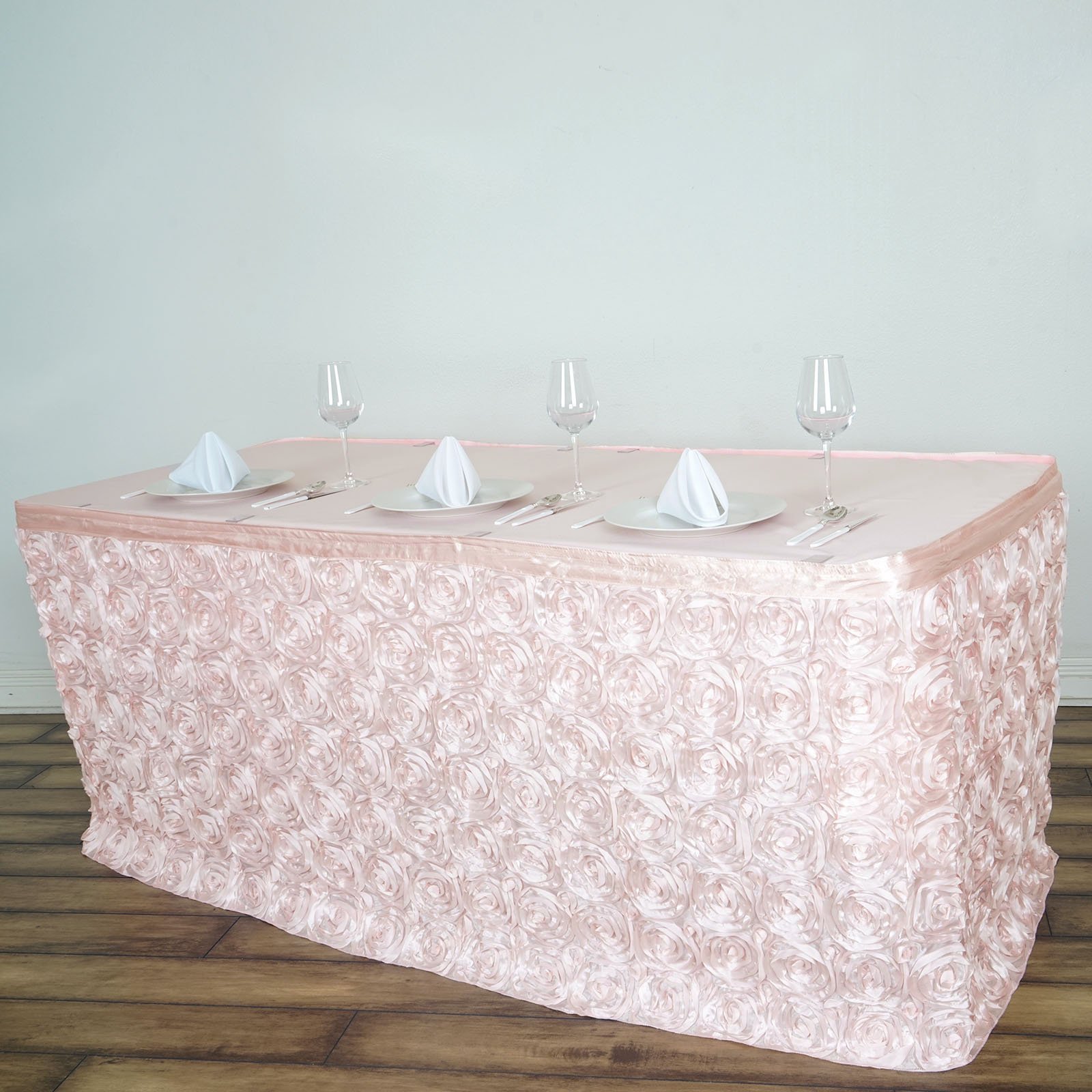 Buy 21FT Blush | Rose Gold Rosette Table Skirt - Case of 6 Table Skirts ...