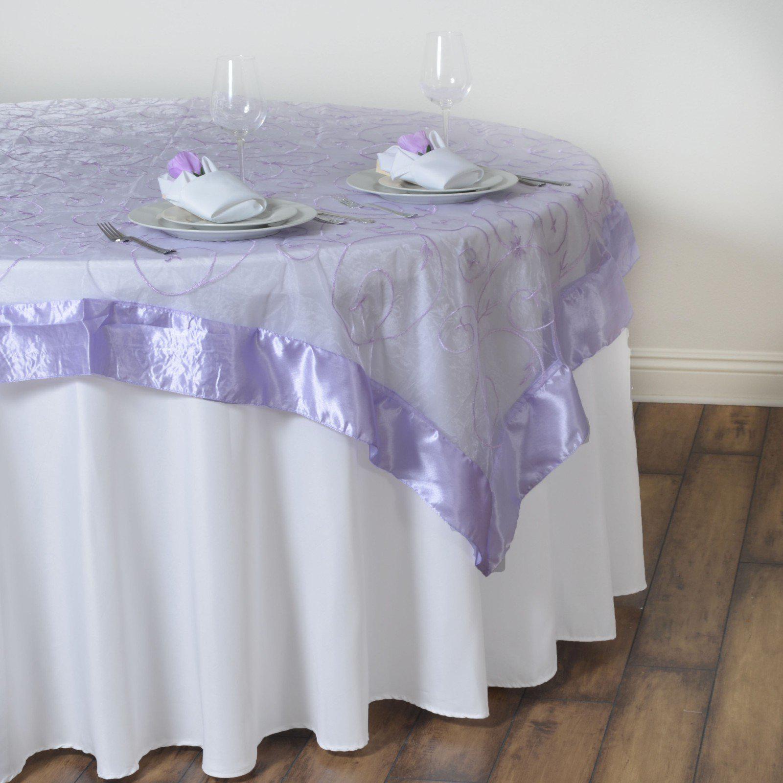 Buy 60"x60" Lavender Satin Edge Embroidered Sheer Organza Square Table ...